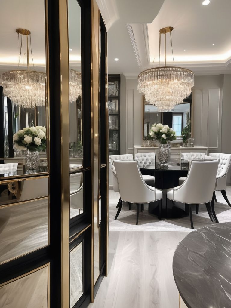 Revamp Your Dining Room with Stunning Mirrored Decor and Luminous Accents for a Sophisticated ...