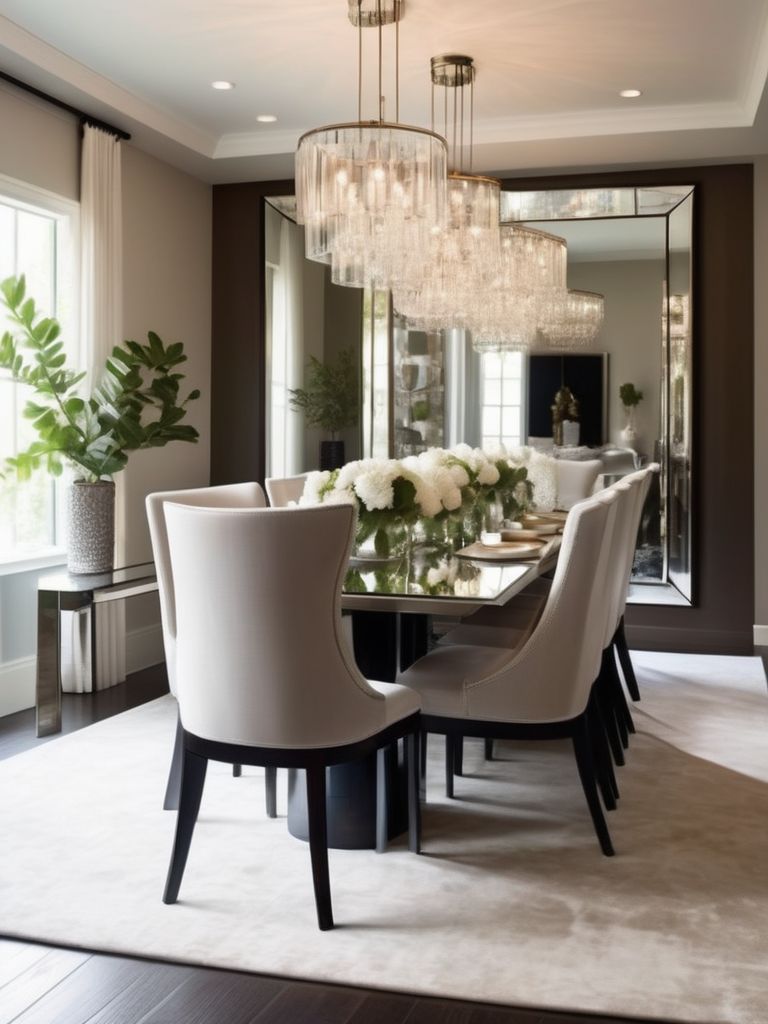 Revamp Your Dining Room with Stunning Mirrored Decor and Luminous Accents for a Sophisticated ...