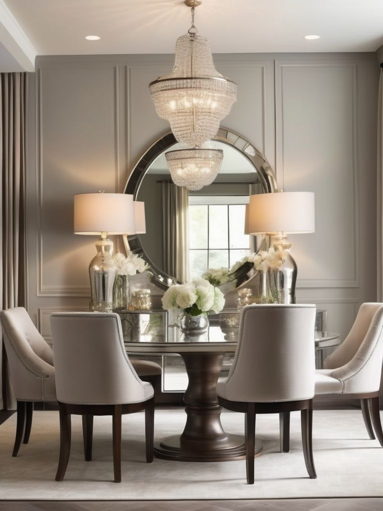 Revamp Your Dining Room with Stunning Mirrored Decor and Luminous Accents for a Sophisticated ...