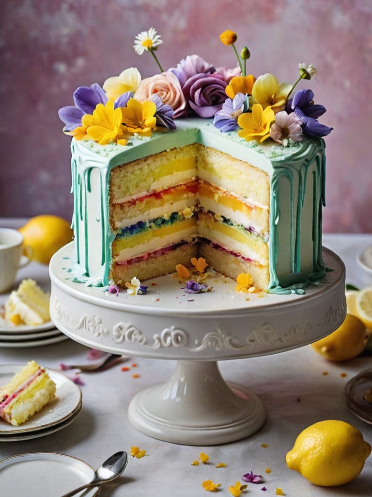 Rainbow Whimsy: A Delightful Twist on Vanilla Cake with Tangy Lemon ...